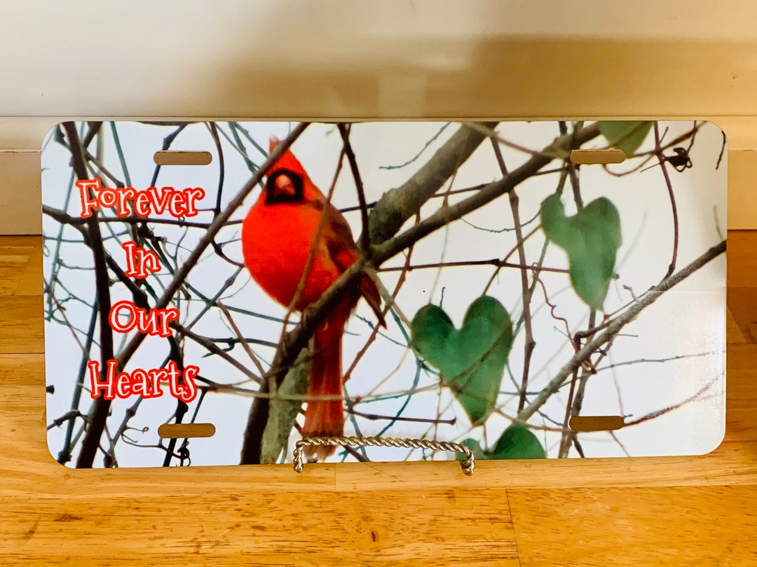 Signature Cardinal & Heart Leaves Custom Memorial Keepsake License ...