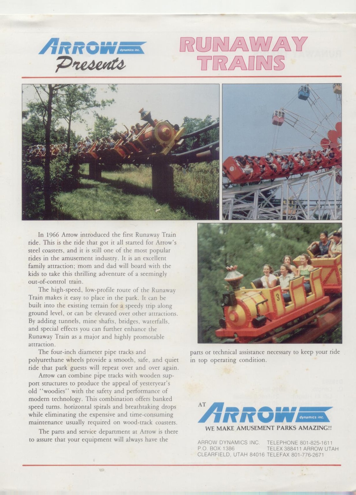 1989 Arrow Dynamics: Amusement Ride Product Profile Brochures- Coasters ...