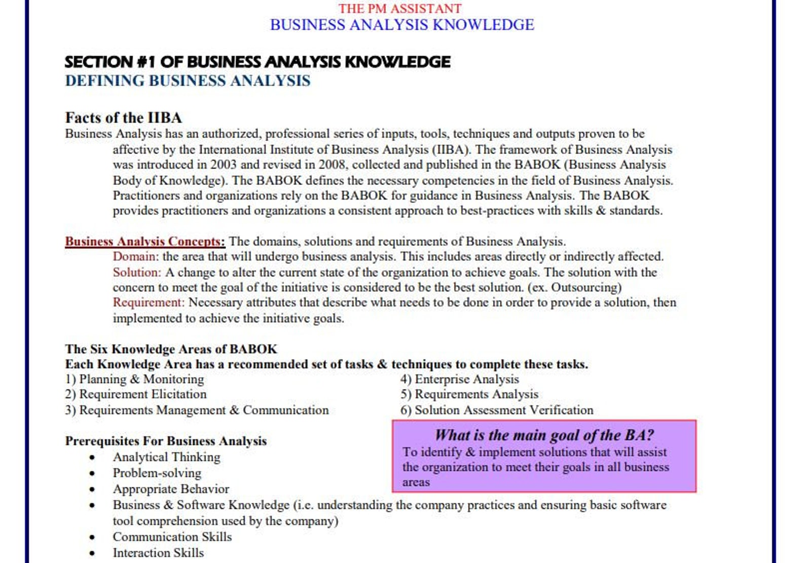 Business Analysis: an Informational Guide to Training Your Project Team ...