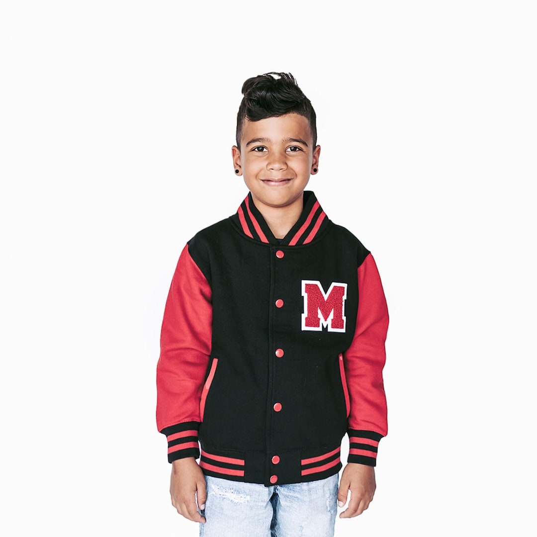 Personalized Kids Sweatshirt Varsity Jacket BLACK/RED - Etsy