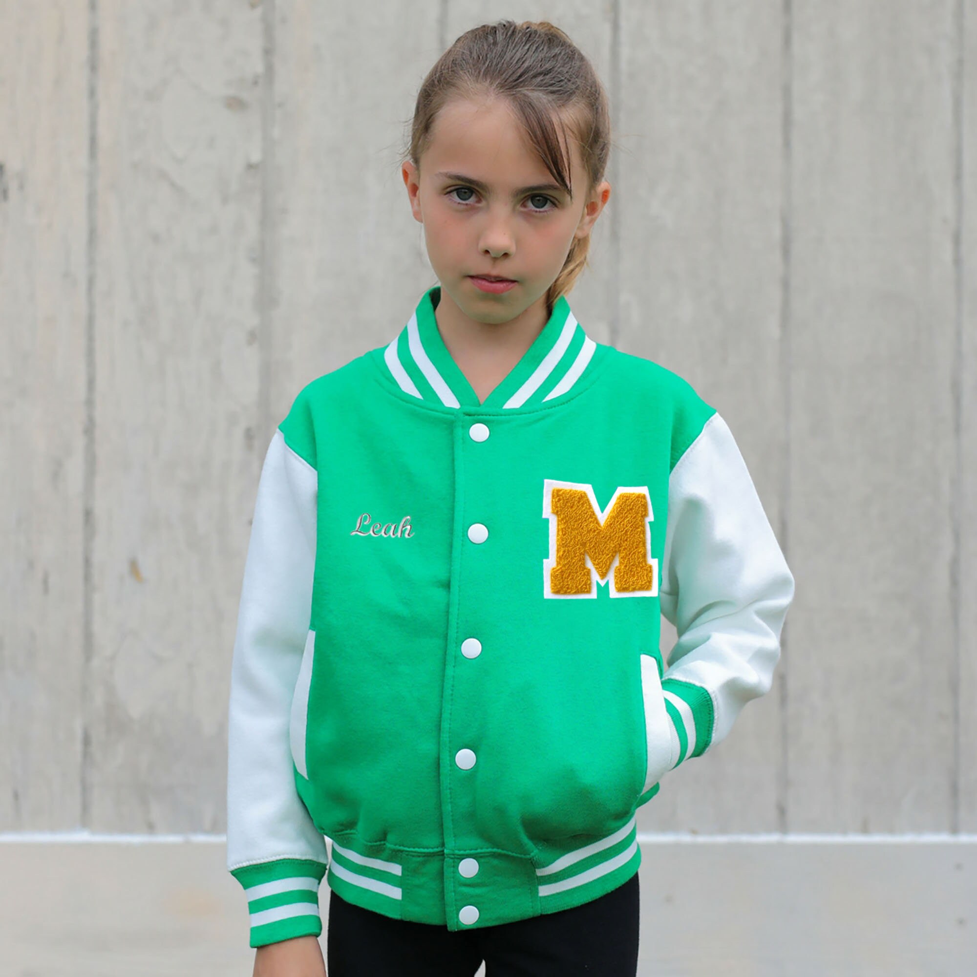 Personalized Kids Varsity Jacket GREEN/WHITE Yellow GOLD | Etsy