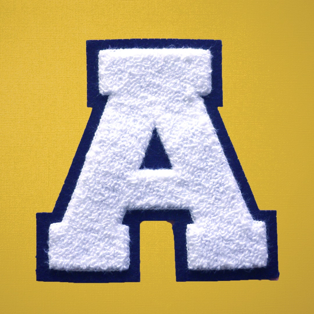 LARGE Varsity Letter Chenille Felt Patch 4.5" White/ Navy - Etsy