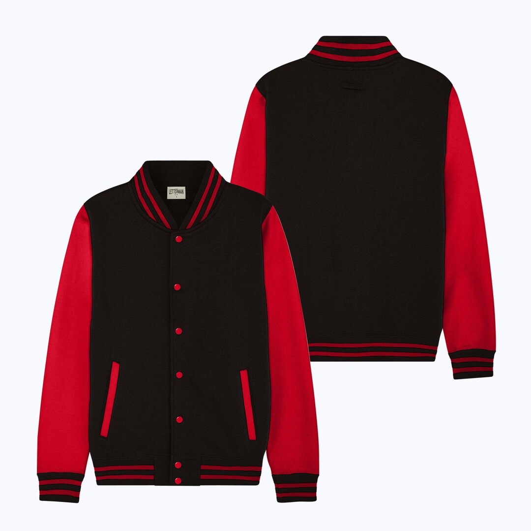 Adult Sweatshirt Varsity Jacket BLACK/RED - Etsy