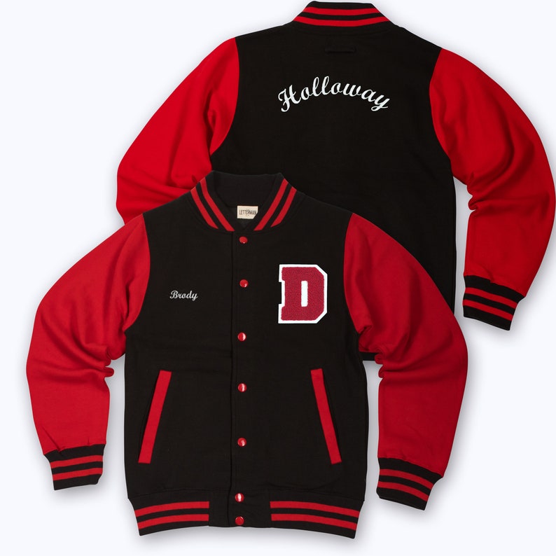 Personalized Adult Varsity Jacket BLACK/RED RED Letter | Etsy