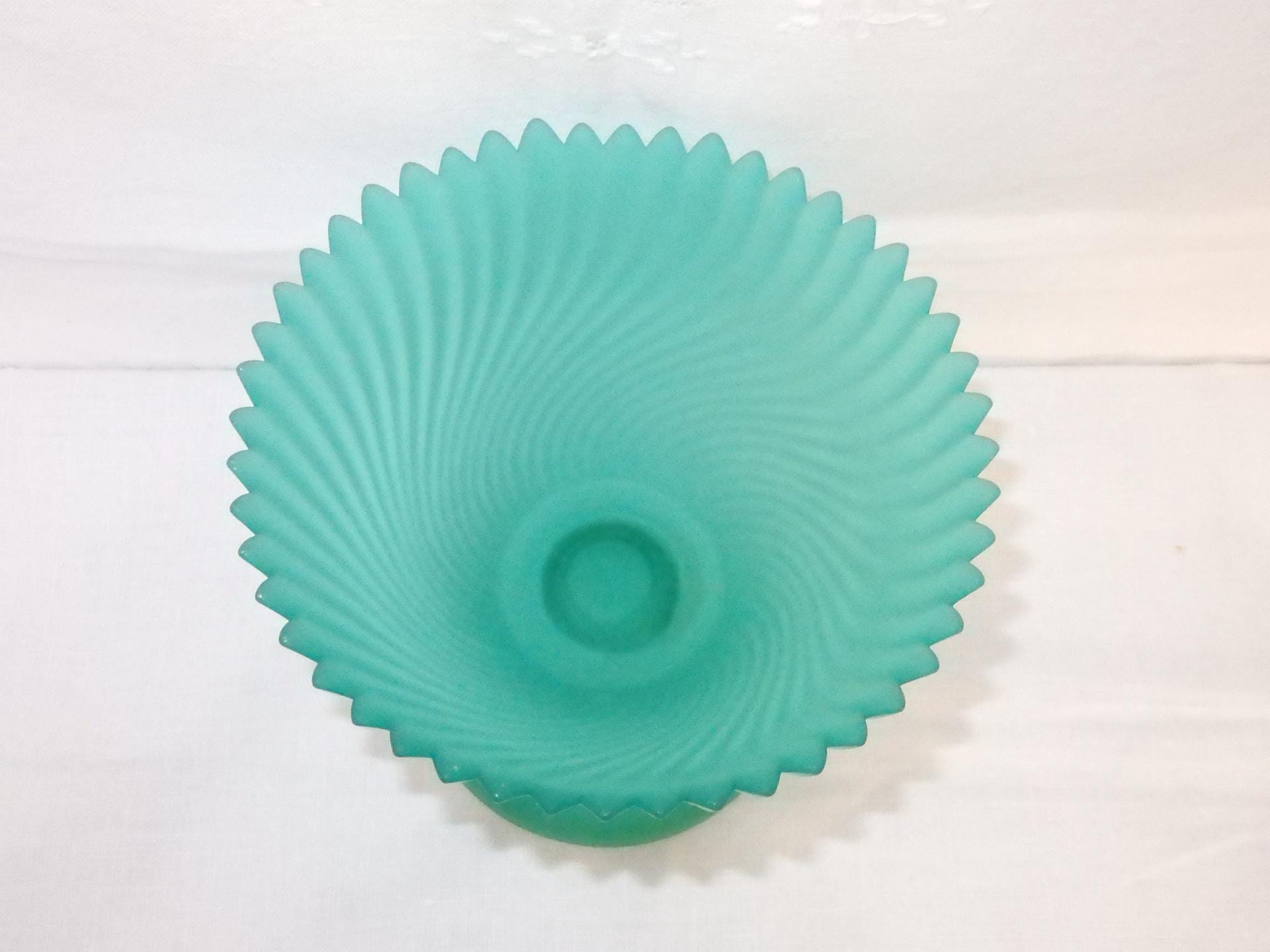 Retro Aqua Frosted Glass Lolly Bowl Comport Compote Footed Dish on ...
