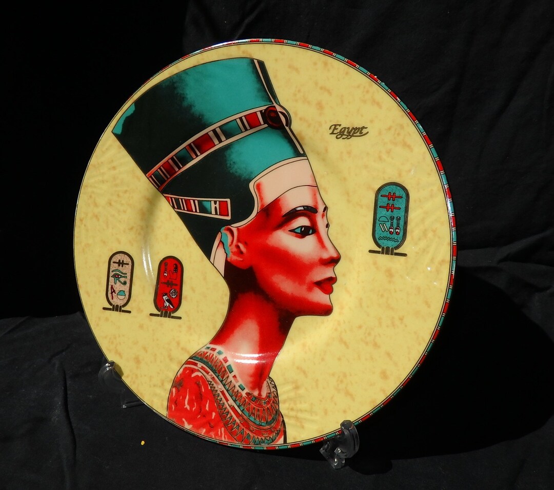 10in Egyptian Pharaoh Nefertiti Bust on Limoges Plate Designed by Fathi ...