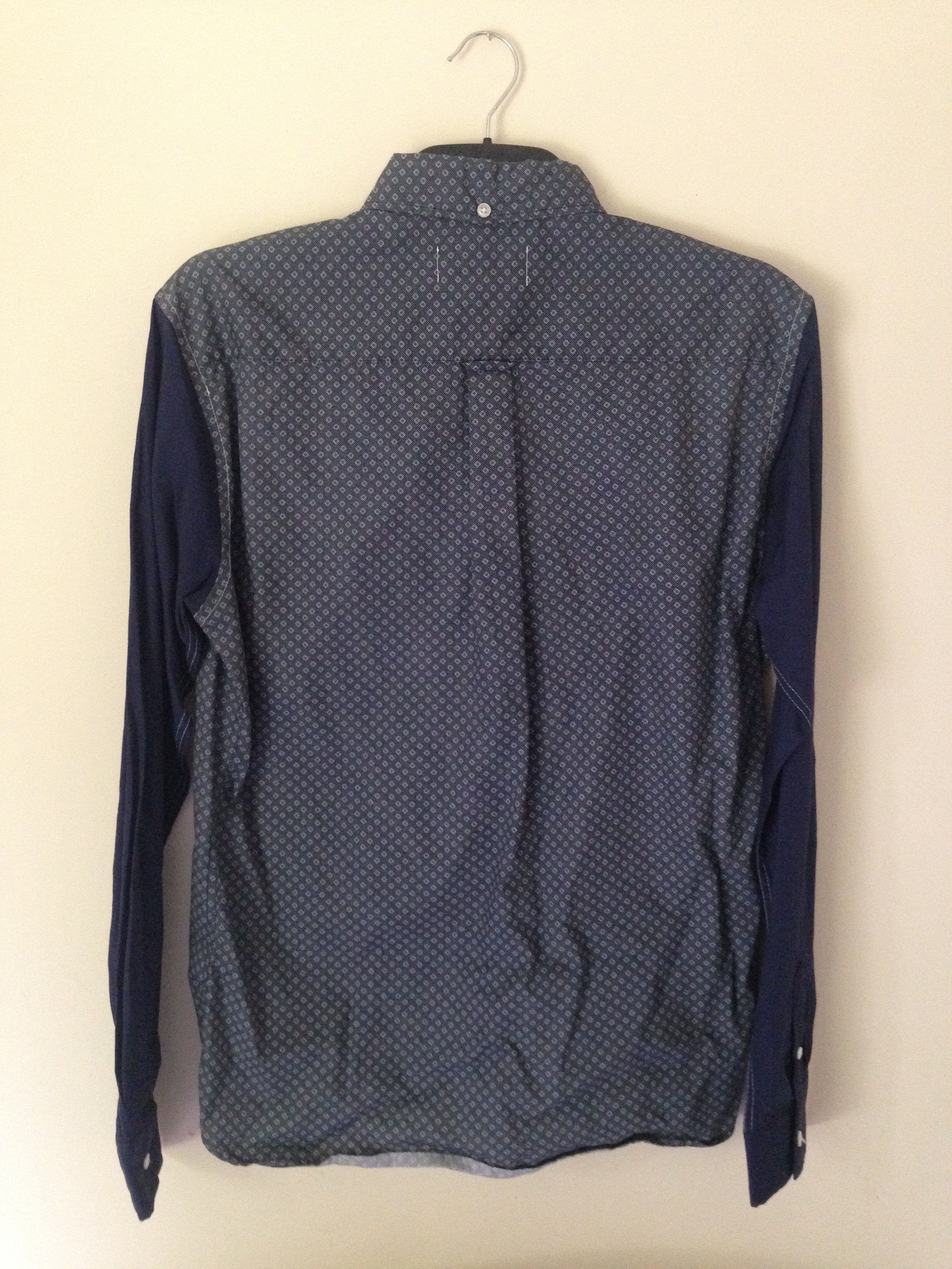 Unique Upcycled Mens Blue Spotted Shirt With Plain Dark Blue Sleeves - Etsy