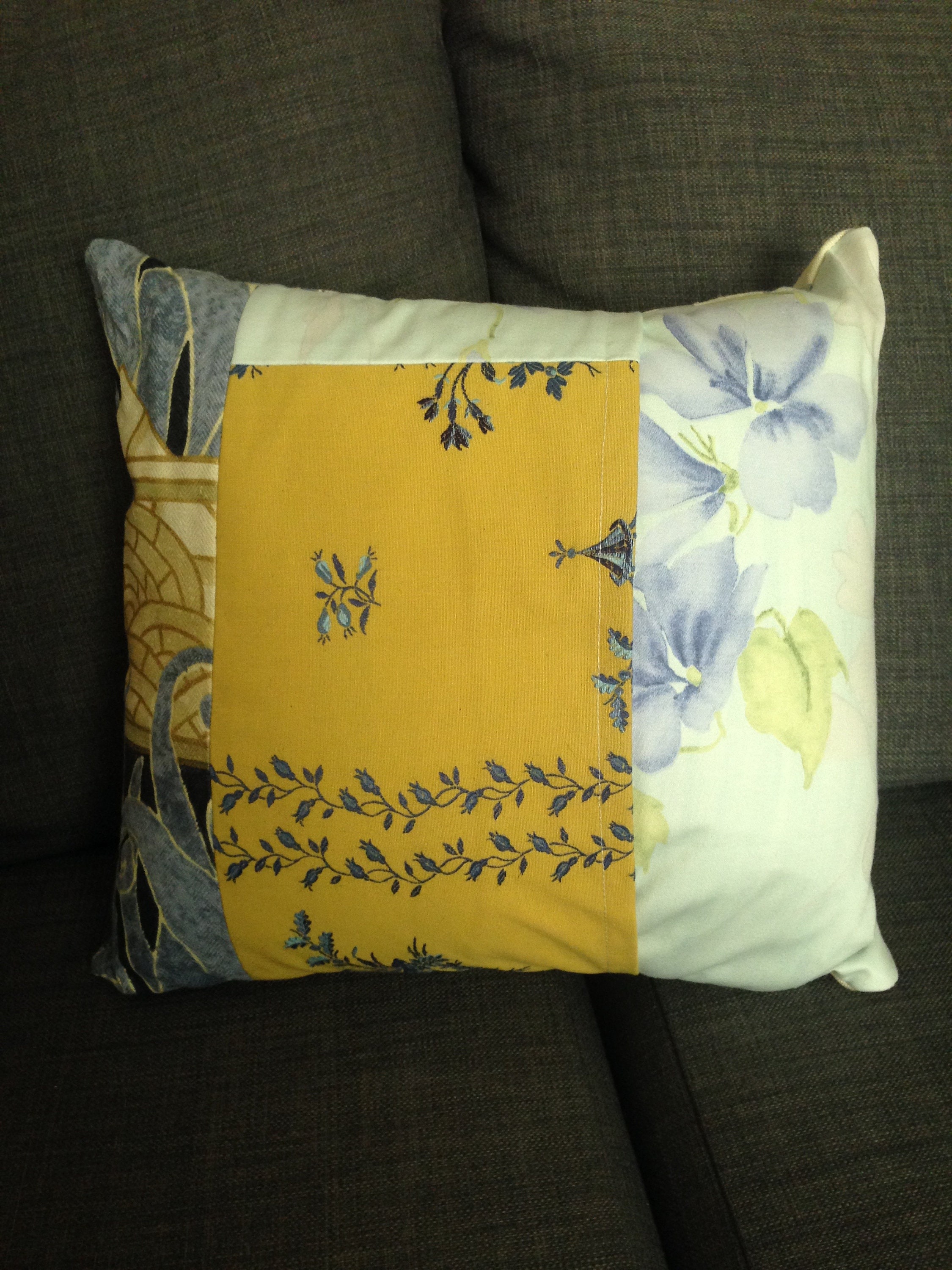 Upcycled Cushion Made With Reclaimed Blue and Yellow Floral Furnishing ...
