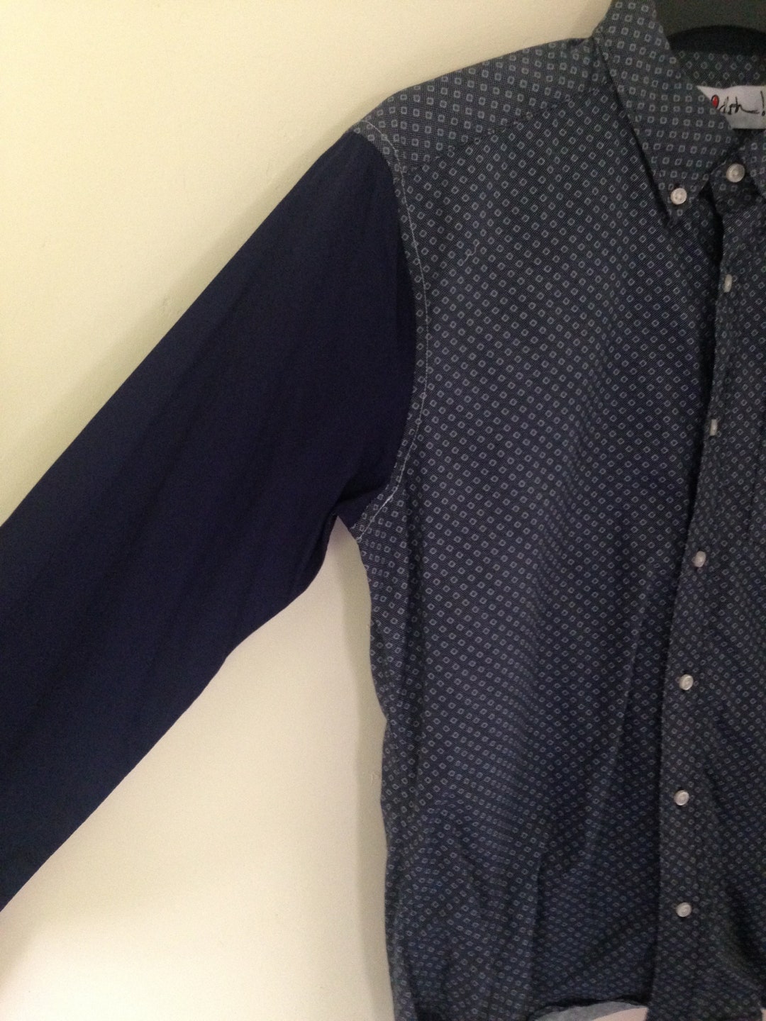Unique Upcycled Mens Blue Spotted Shirt With Plain Dark Blue Sleeves - Etsy