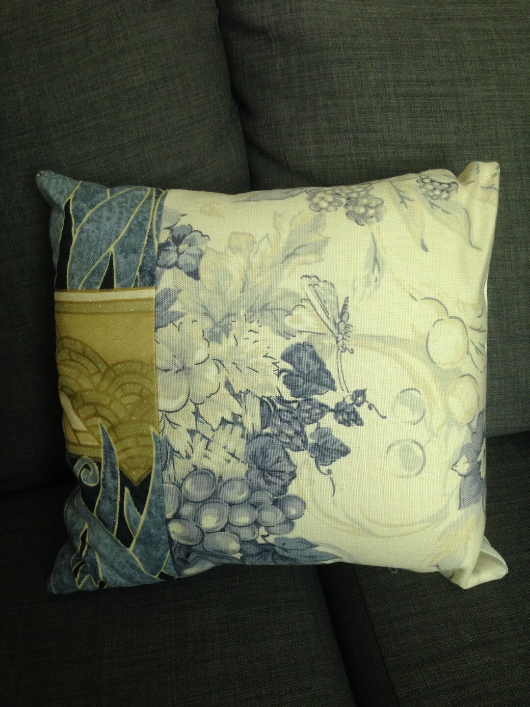 Upcycled Cushion Made With Reclaimed Blue and Yellow Floral Furnishing ...
