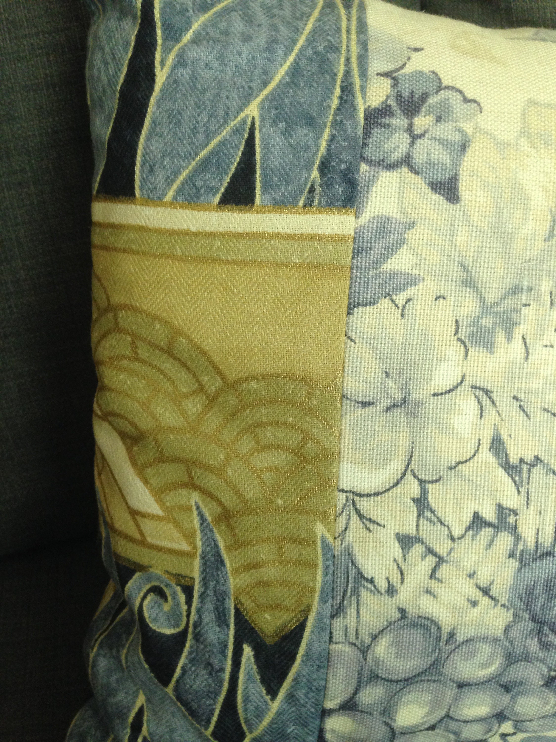 Upcycled Cushion Made With Reclaimed Blue and Yellow Floral Furnishing ...