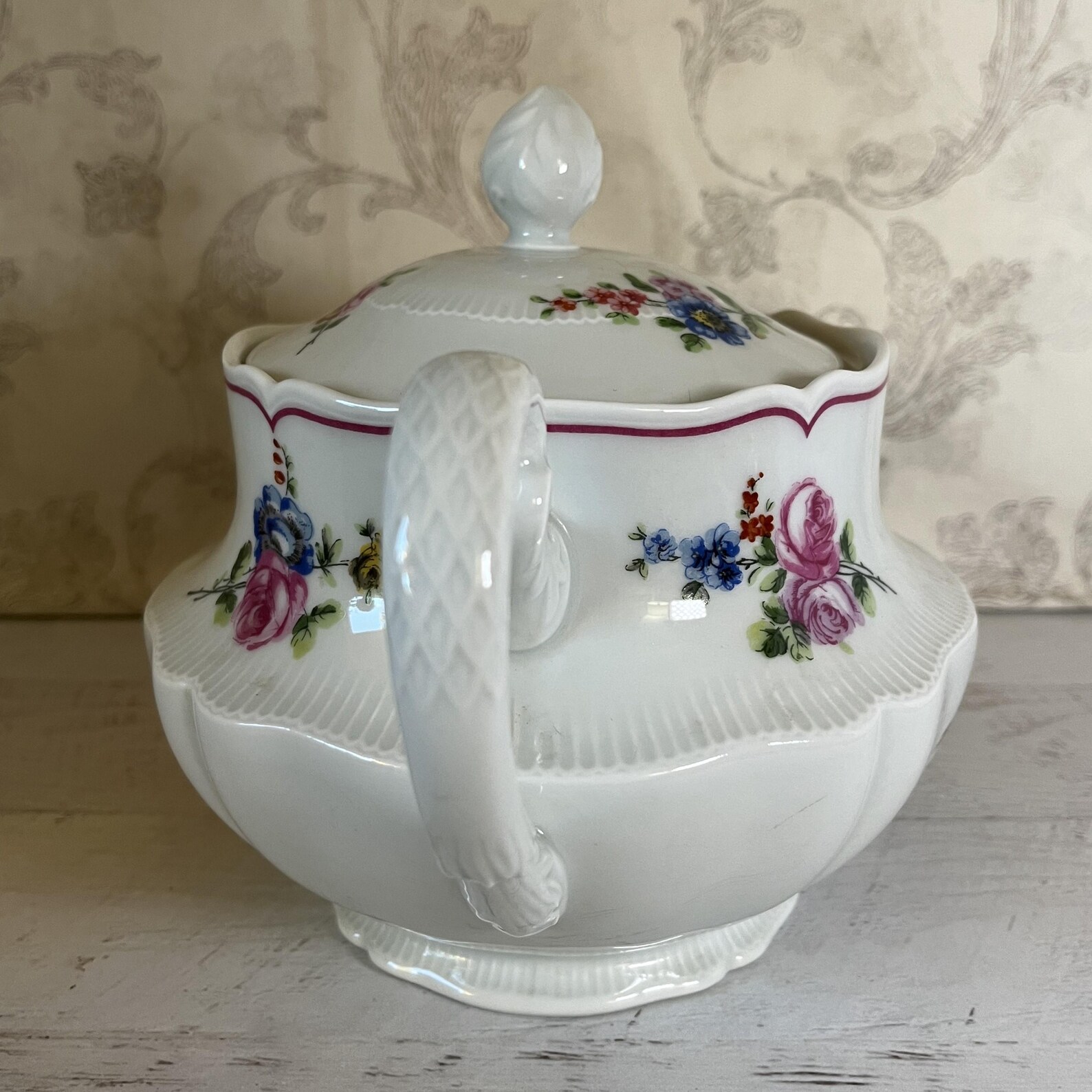 Theodore Haviland Teapot, Pink Roses and Blue Flowers, Limoges France ...