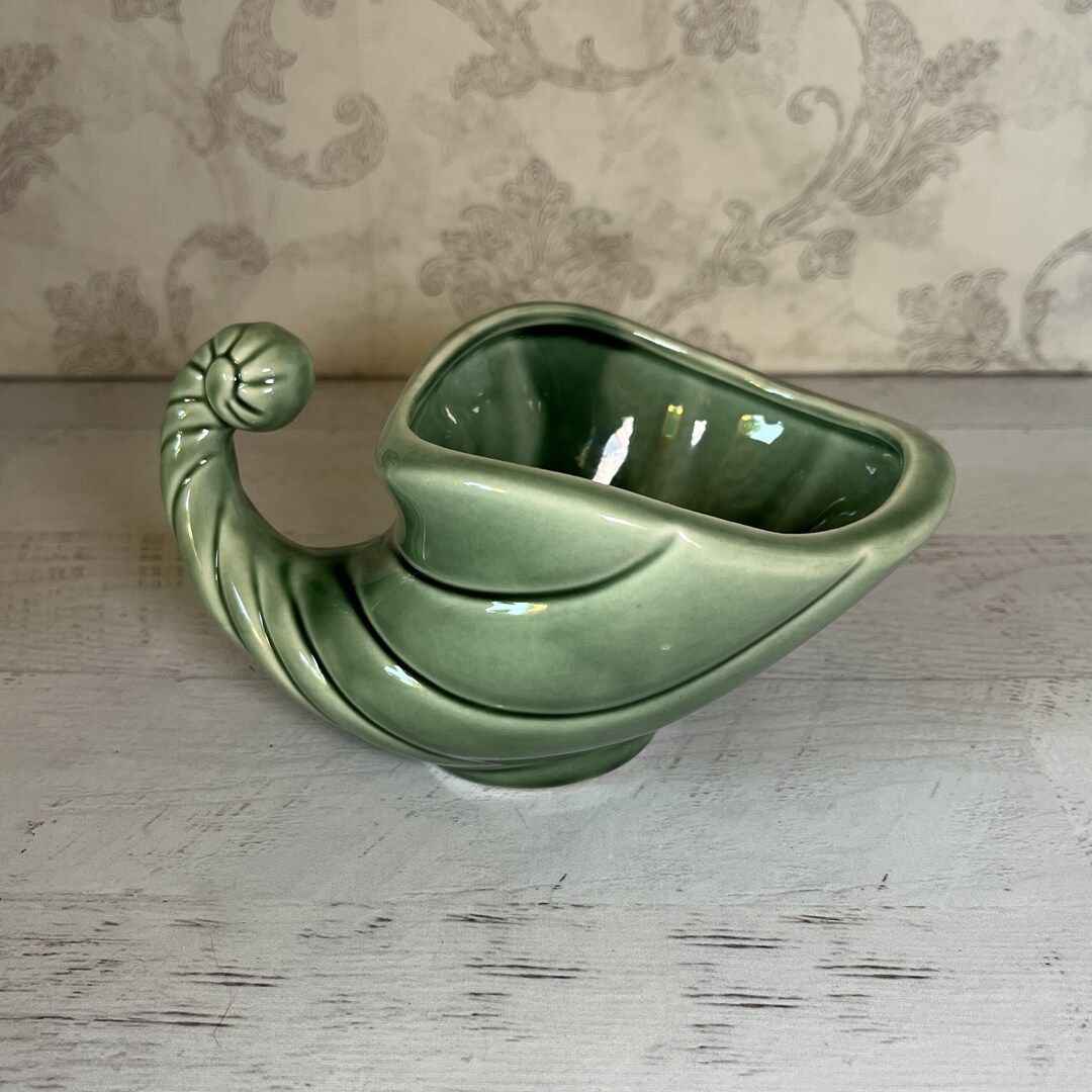 Vintage Green Cornucopia Planter Mid Century, Green Glazed Pottery - Etsy