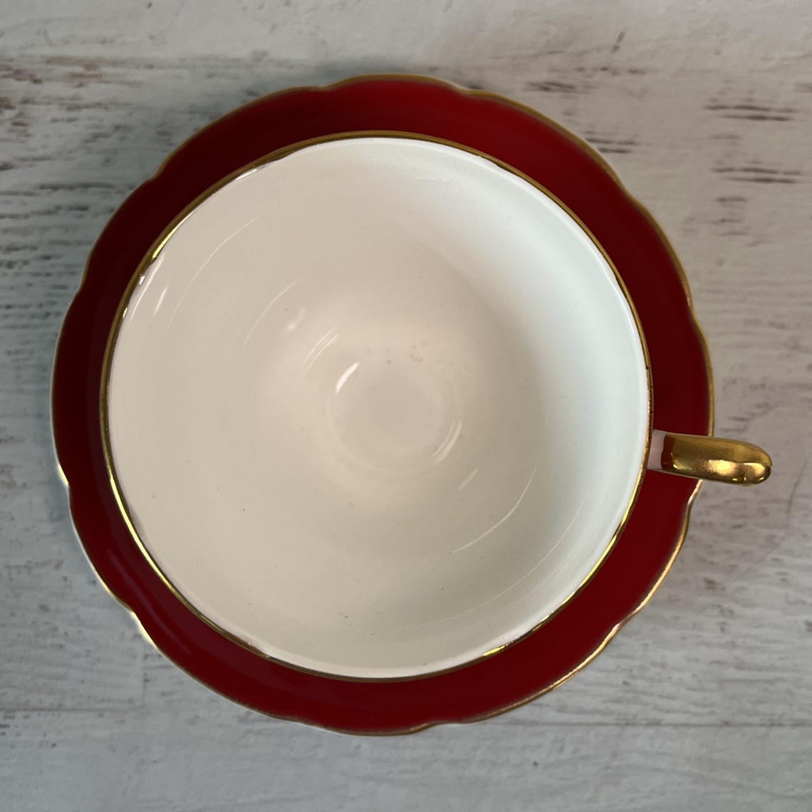 Vintage Sutherland Bone China Tea Cup Set: Red Band Gold Leaves, Made ...