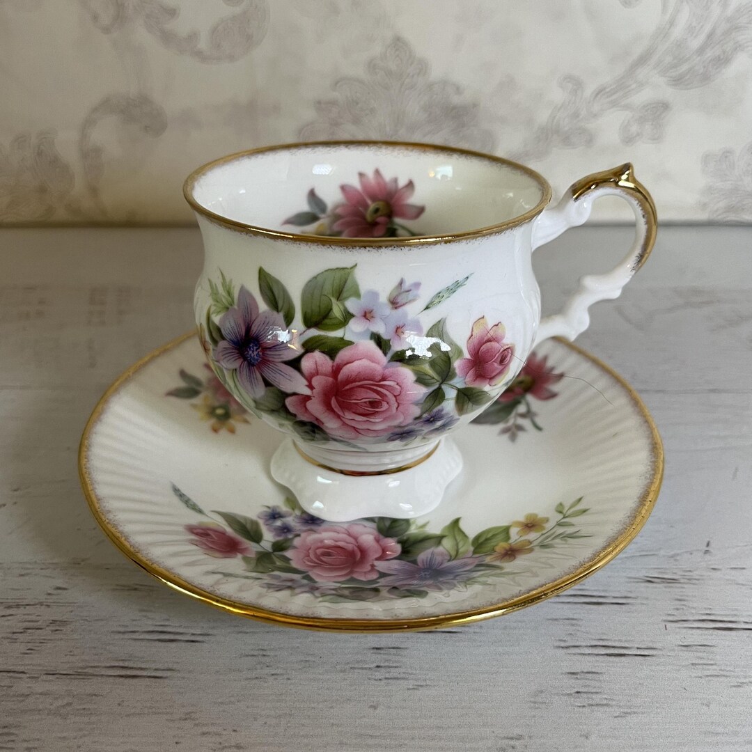 Elizabethan Tea Cup and Saucer Set, England, Caroline Pattern, Pink ...