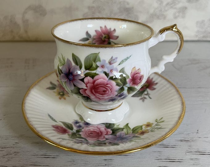 Elizabethan Tea Cup and Saucer Set, England, Caroline Pattern, Pink ...