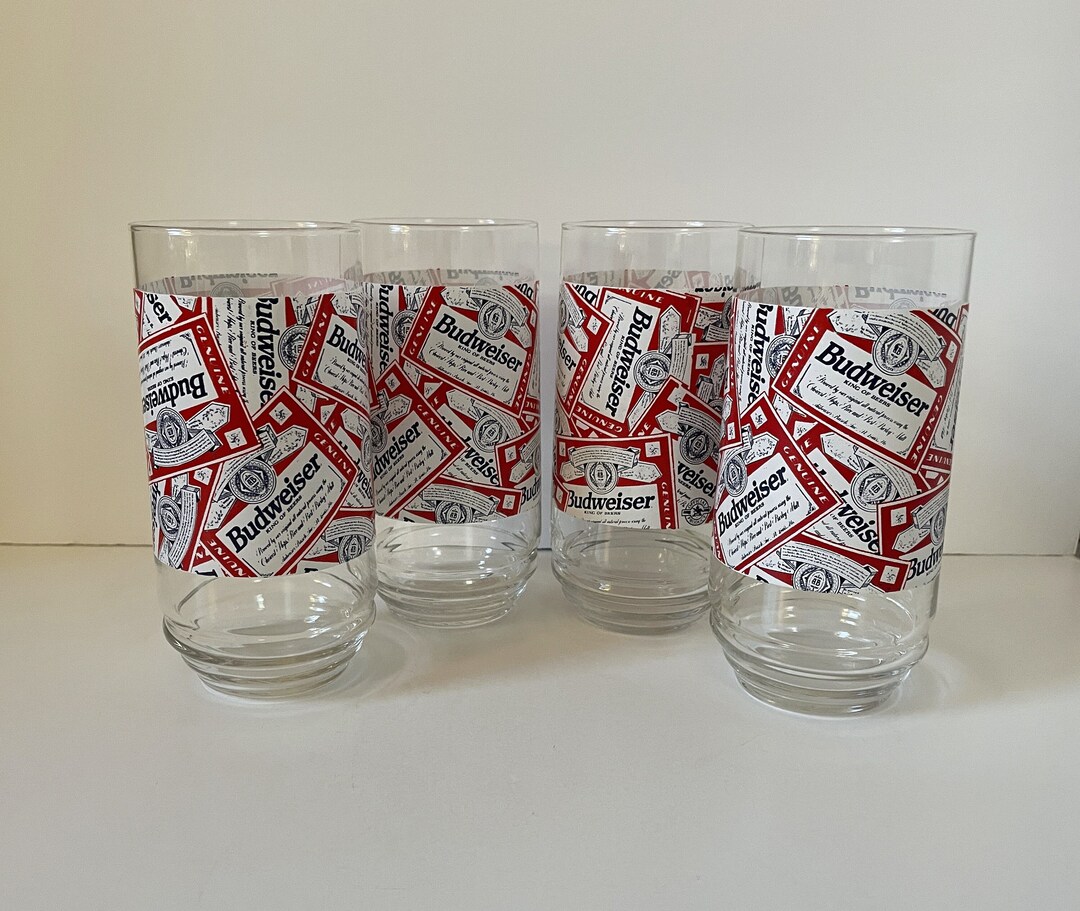 Vintage Budweiser Beer Label Glasses, Pint Glasses, Indiana Glass, Set ...
