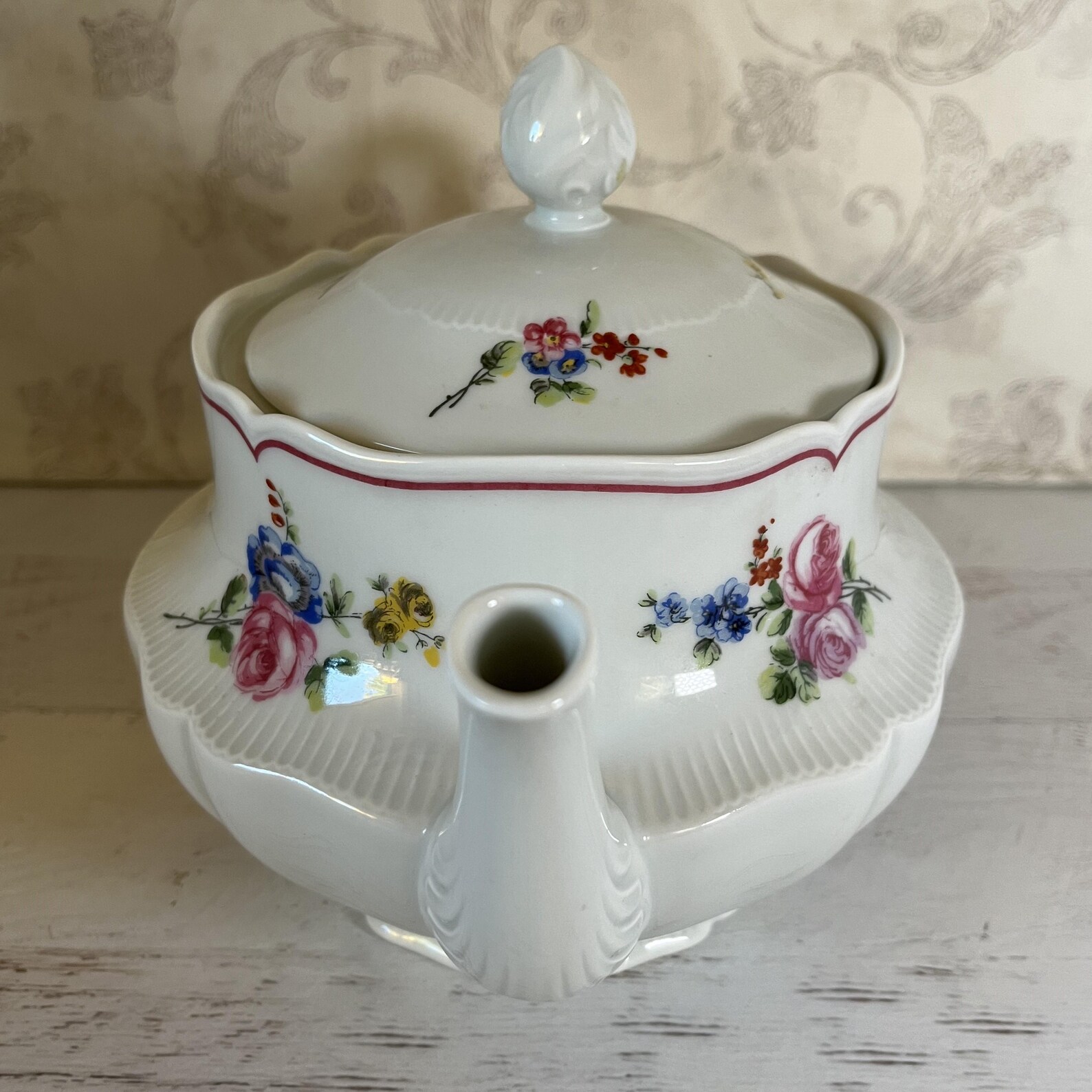 Theodore Haviland Teapot, Pink Roses and Blue Flowers, Limoges France ...