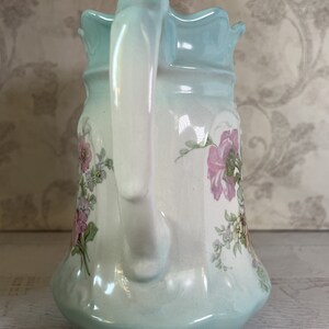 Old Foley Harmony Rose Pitcher 32 Oz, Pink and White Roses on Aqua ...