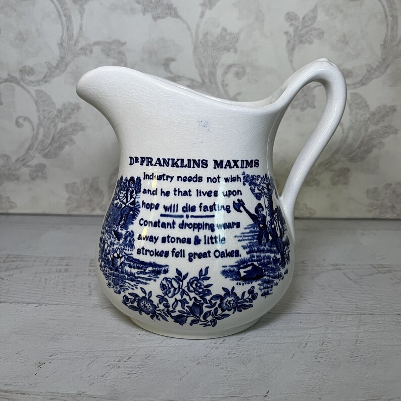 Royal Crownford Blue and White Pitcher, Dr Franklin Maxims Blue ...