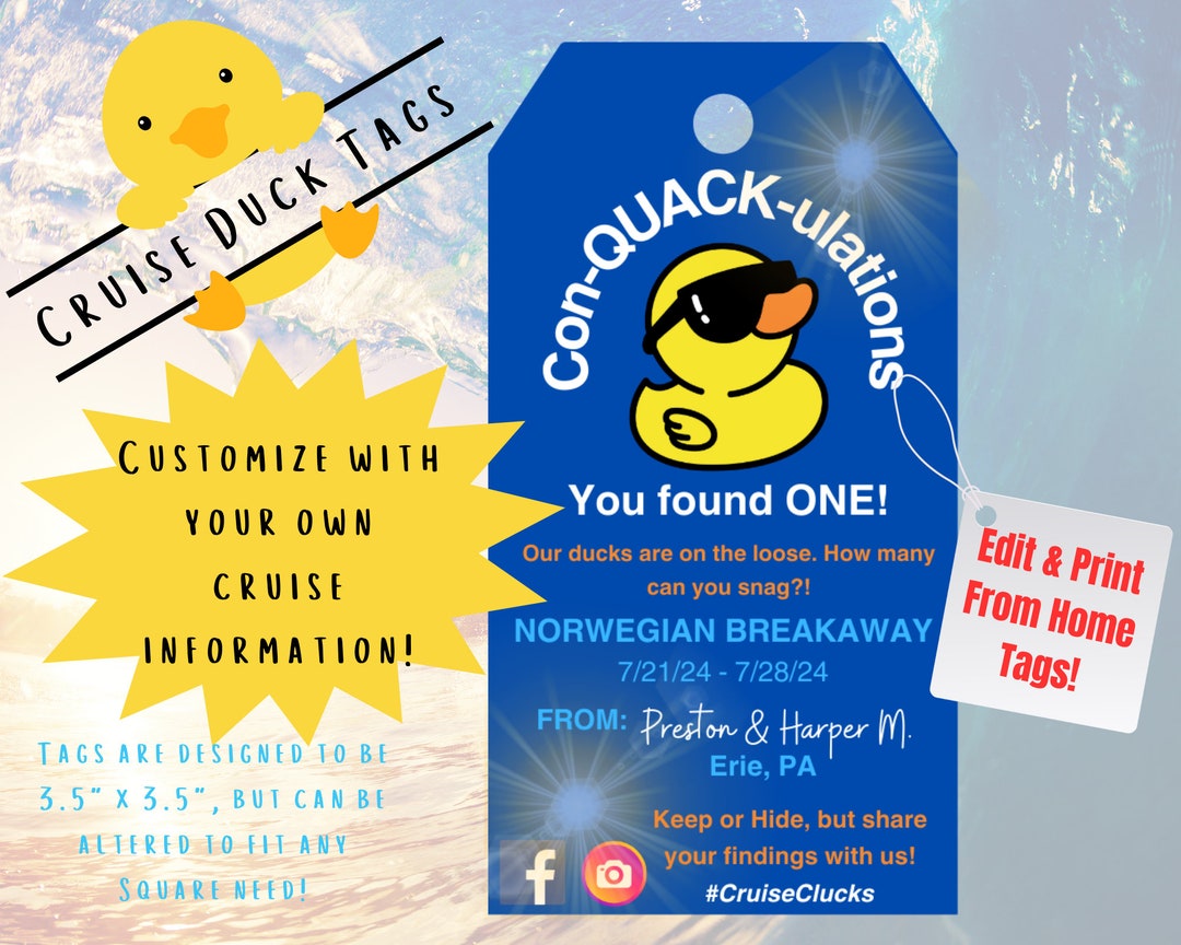 Con-quack-ulations! Editable CRUISE DUCK Tags/ Duck Tags/ Norwegian ...