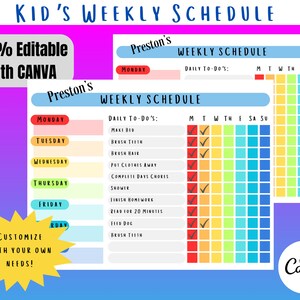 KIDS WEEKLY SCHEDULE! Editable Schedule Chart/ Kids Planner/ Kids ...