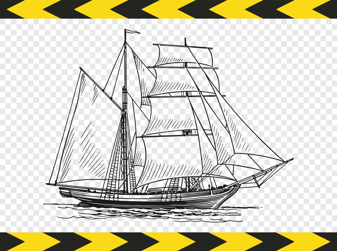 Sailing Ship SVG Sail Clipart Print Decor Hand Drawn Dxf Pdf Png Files ...