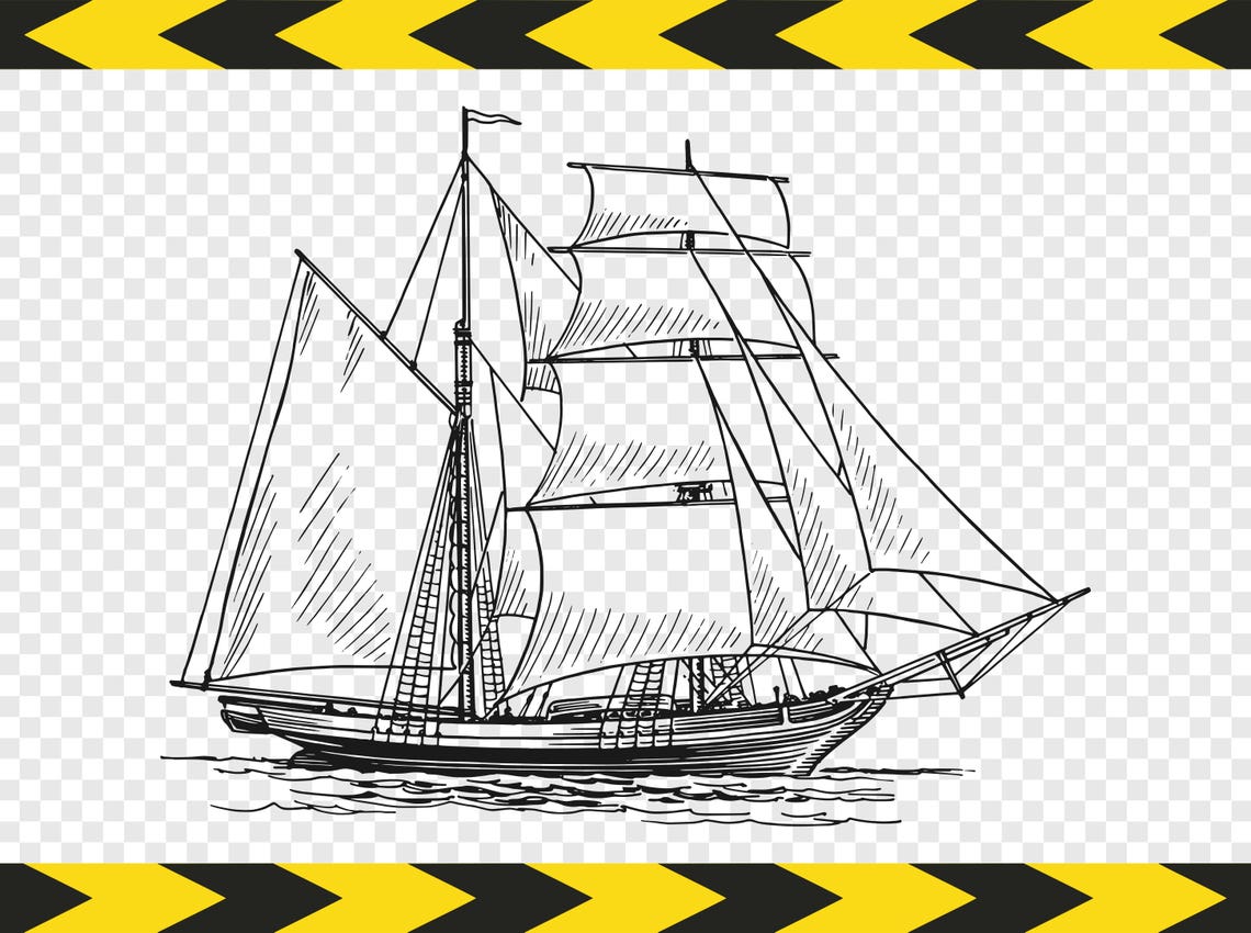 Sailing Ship SVG Sail Clipart Print Decor Hand Drawn Dxf Pdf - Etsy