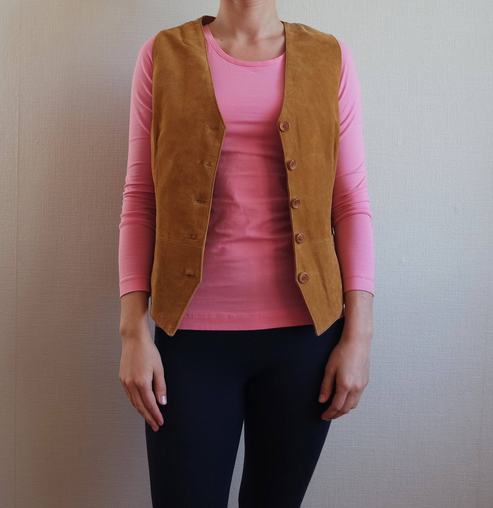 Vintage Yellow Leather Vest Genuine Soft Camel Brown Suede Leather Vest ...