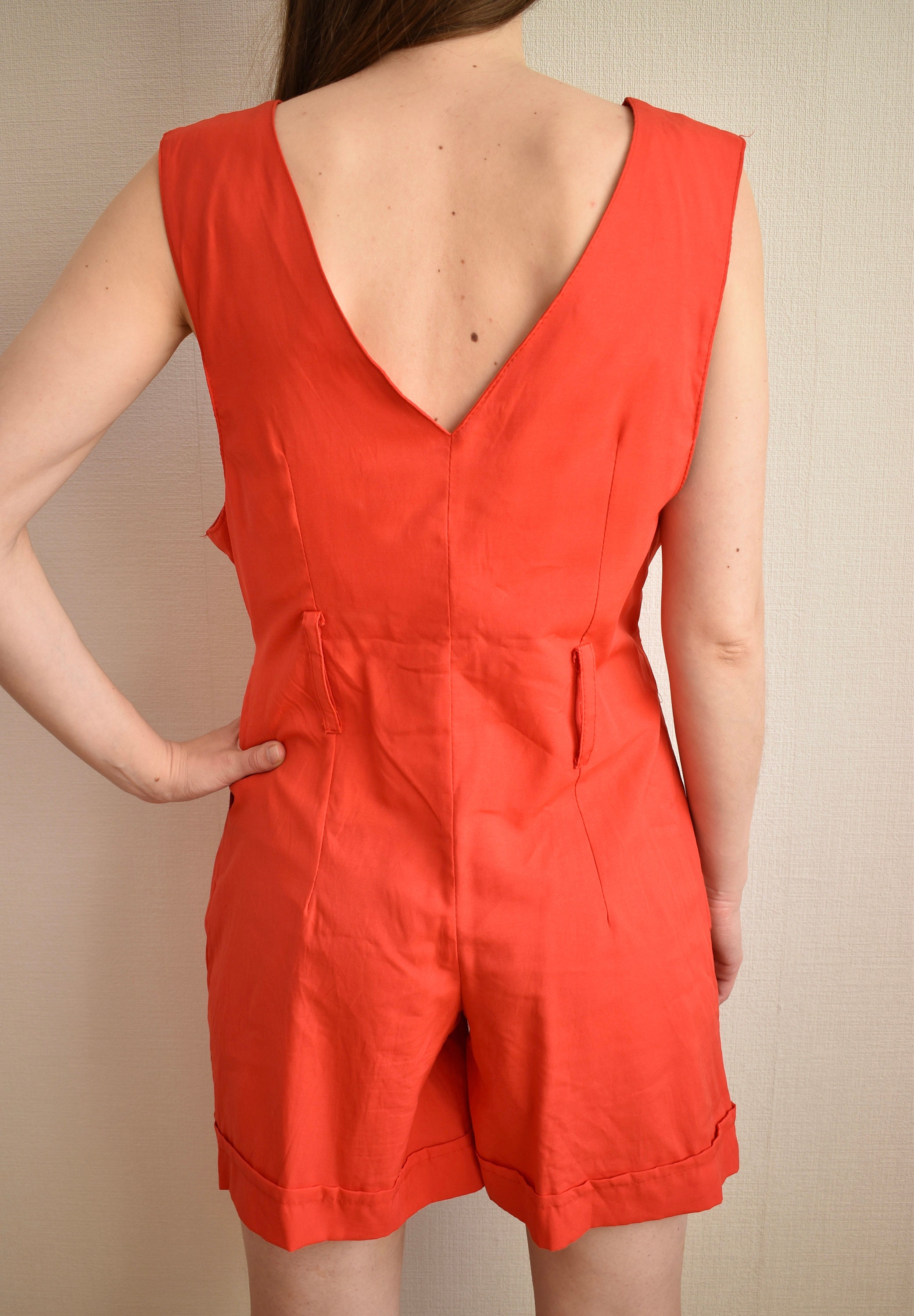 Vintage Orange Shorts Jumpsuit, Sexy Orange Jumpsuit, Orange Romper ...