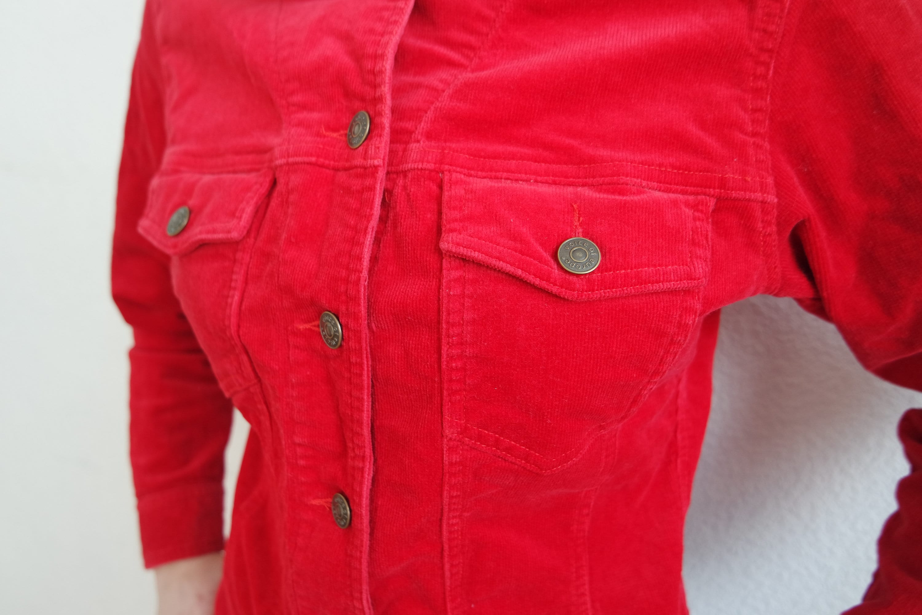 Vintage Women's Red Corduroy Jacket, Bright Red Jacket, Cropped Jacket ...