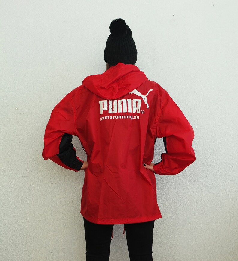 Puma Jacket Red Vintage Puma Red Sport Jacket Hooded Puma Windbreaker ...