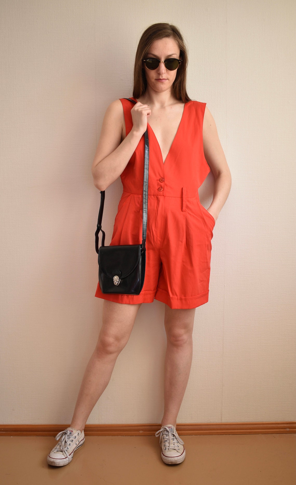 Vintage Orange Shorts Jumpsuit Sexy Orange Jumpsuit Orange | Etsy
