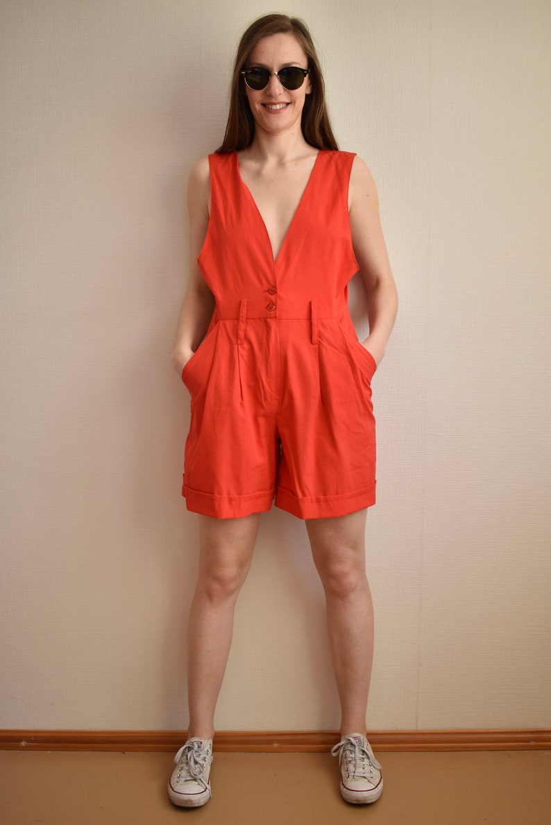 Vintage Orange Shorts Jumpsuit, Sexy Orange Jumpsuit, Orange Romper ...
