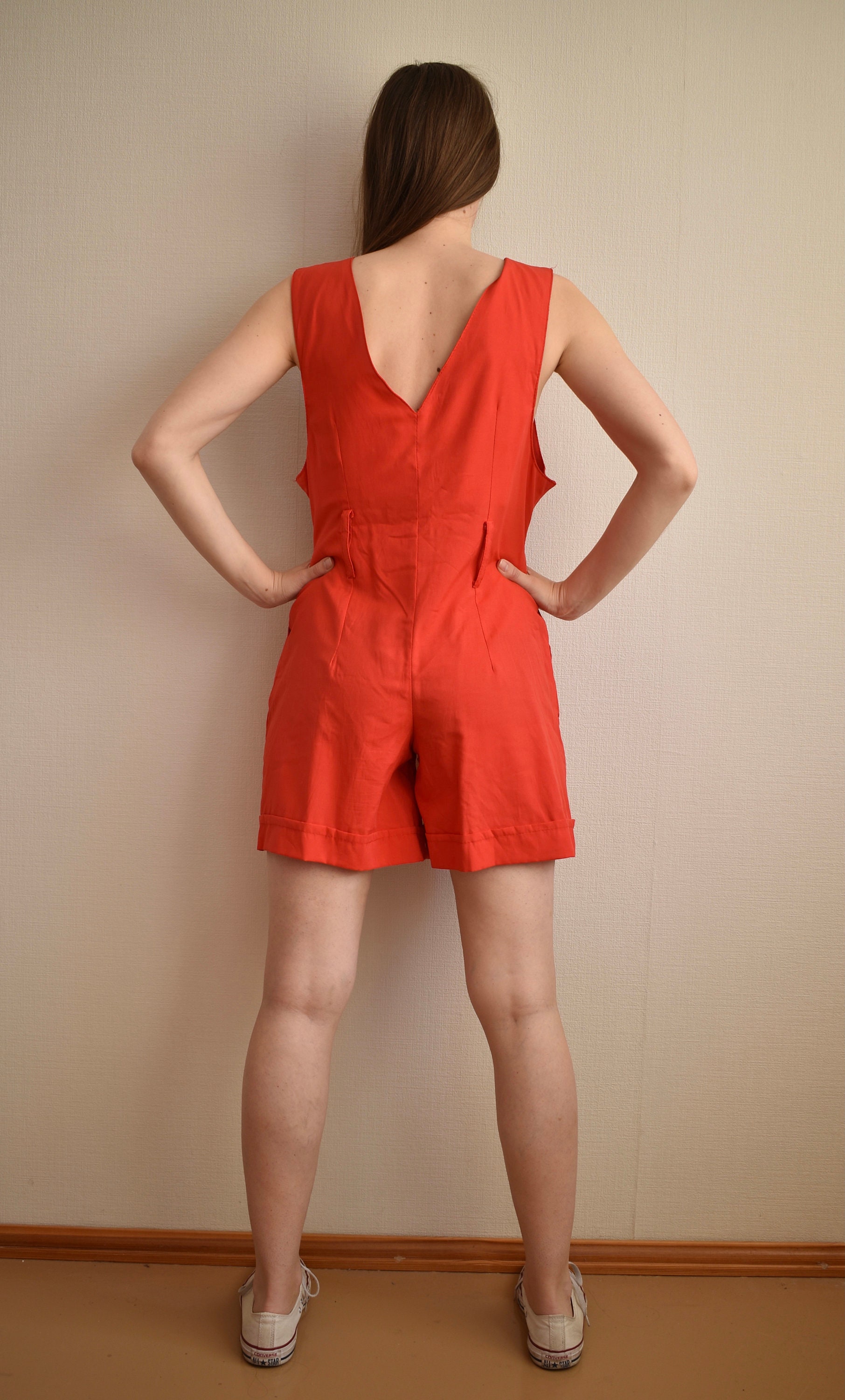 Vintage Orange Shorts Jumpsuit, Sexy Orange Jumpsuit, Orange Romper ...