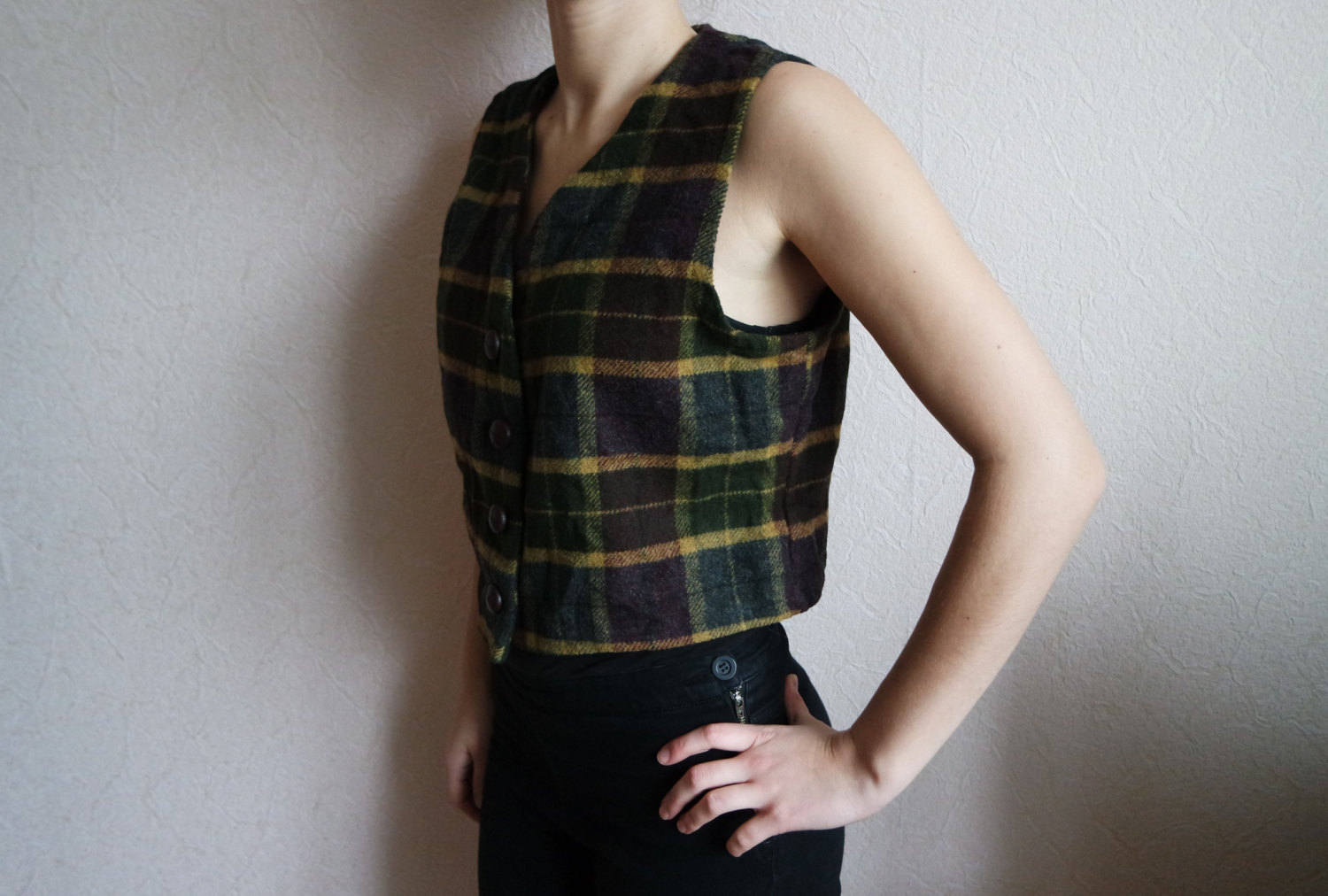 Vintage Checkered Vest Green Yellow Blue Vest Classic Vest - Etsy