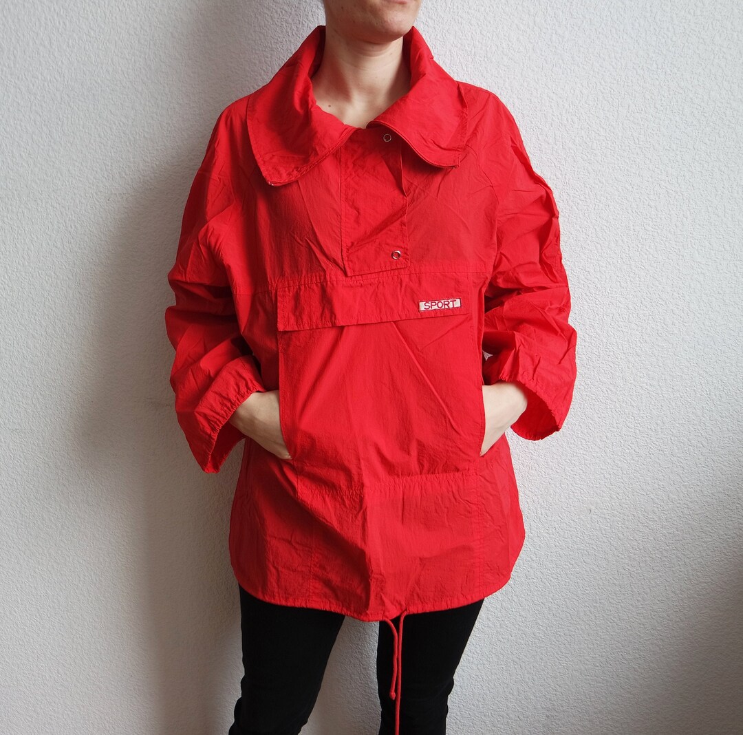 Vintage Red Jacket Rain Coat Windbreaker Medium Size Oversized ...