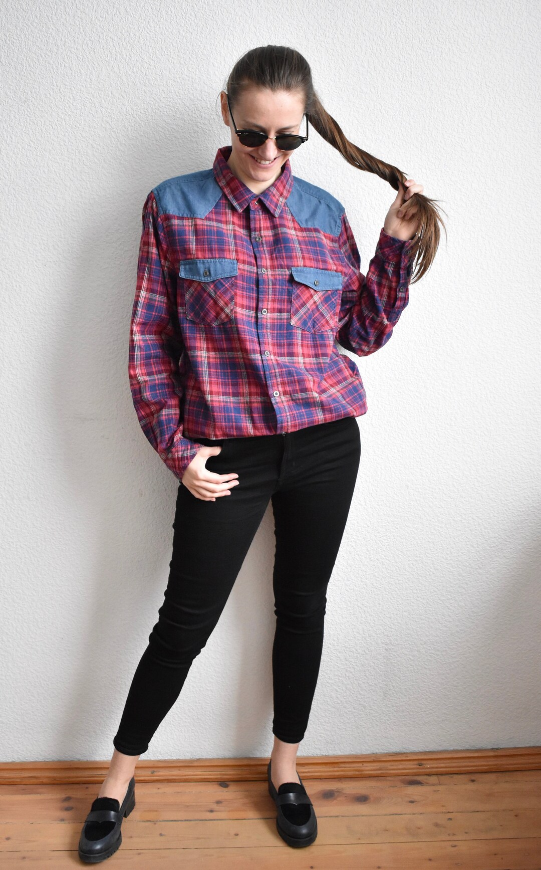 Vintage Red Checkered Flannel Oxford Shirt Men's, Shirt Red Blue Pink ...