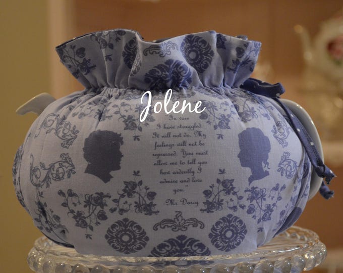 LARGE SIZED Jane Austen Themed Blue Cotton Drop in Snuggie Tea Cozy ...