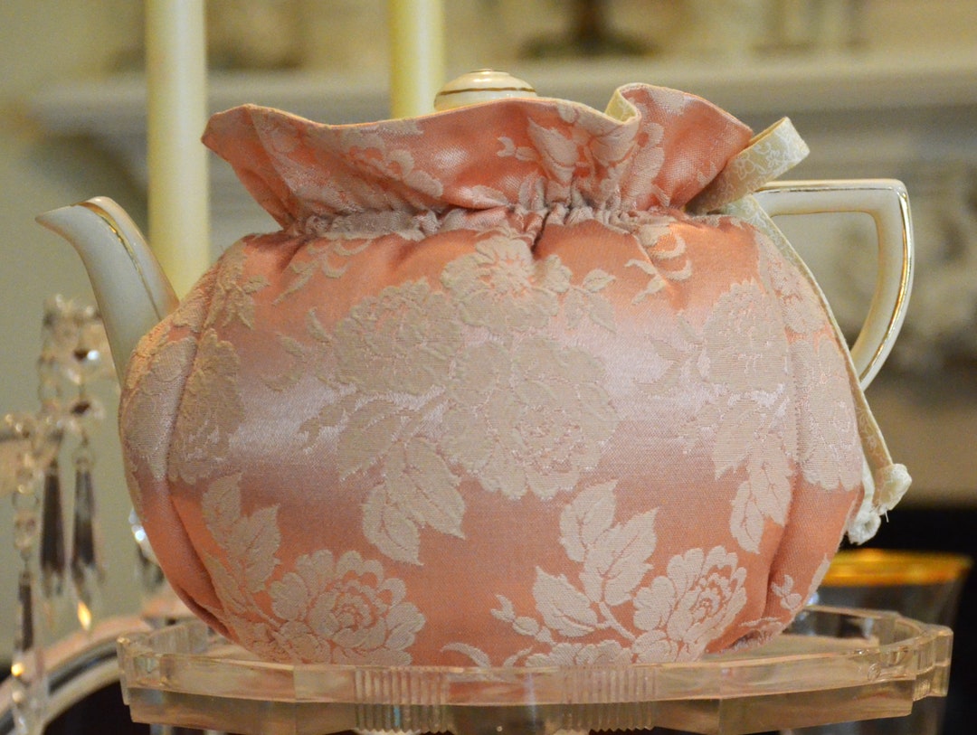 STANDARD SIZED Tea Cozy is Drop in Snuggie Style Pink Roses Brocade ...