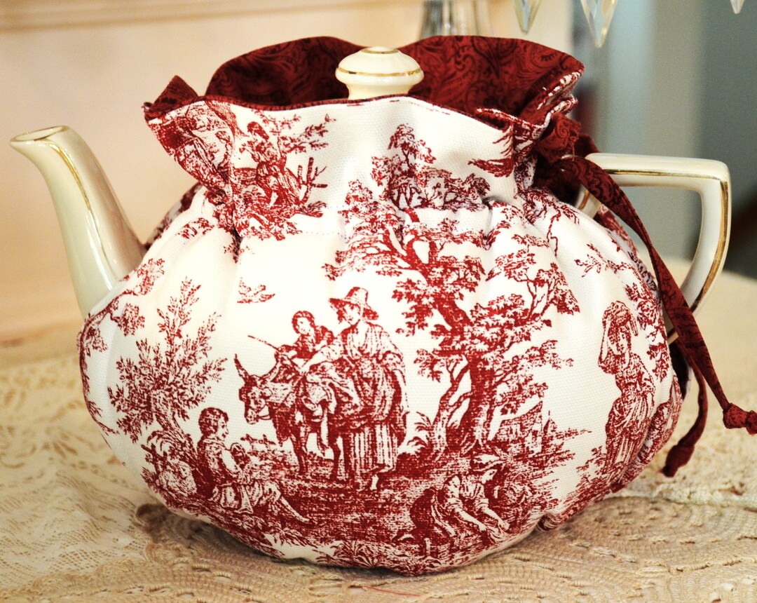 STANDARD SIZED Burgundy Red Toile Drop in Snuggie Tea Cozy - Etsy