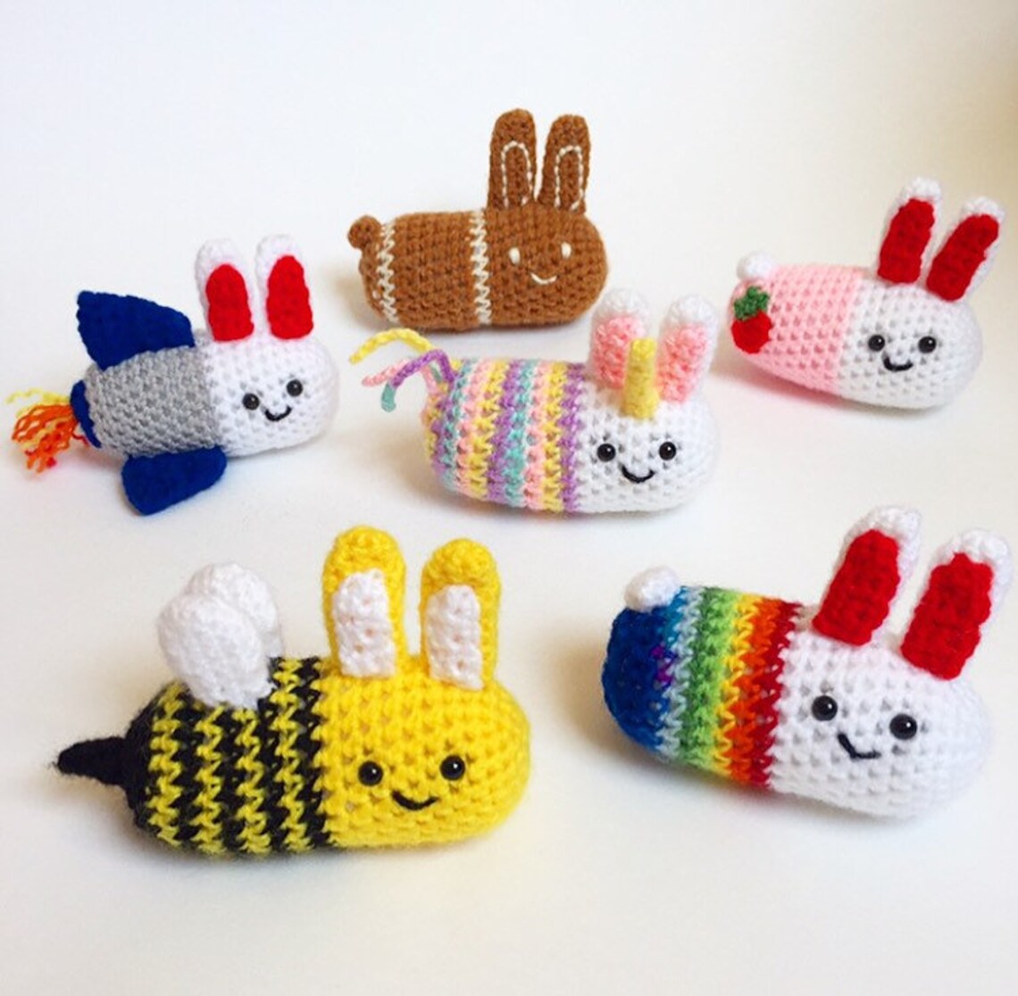 Handmade Crochet Moshi Moshi Theme Rainbow Bunny - Etsy UK