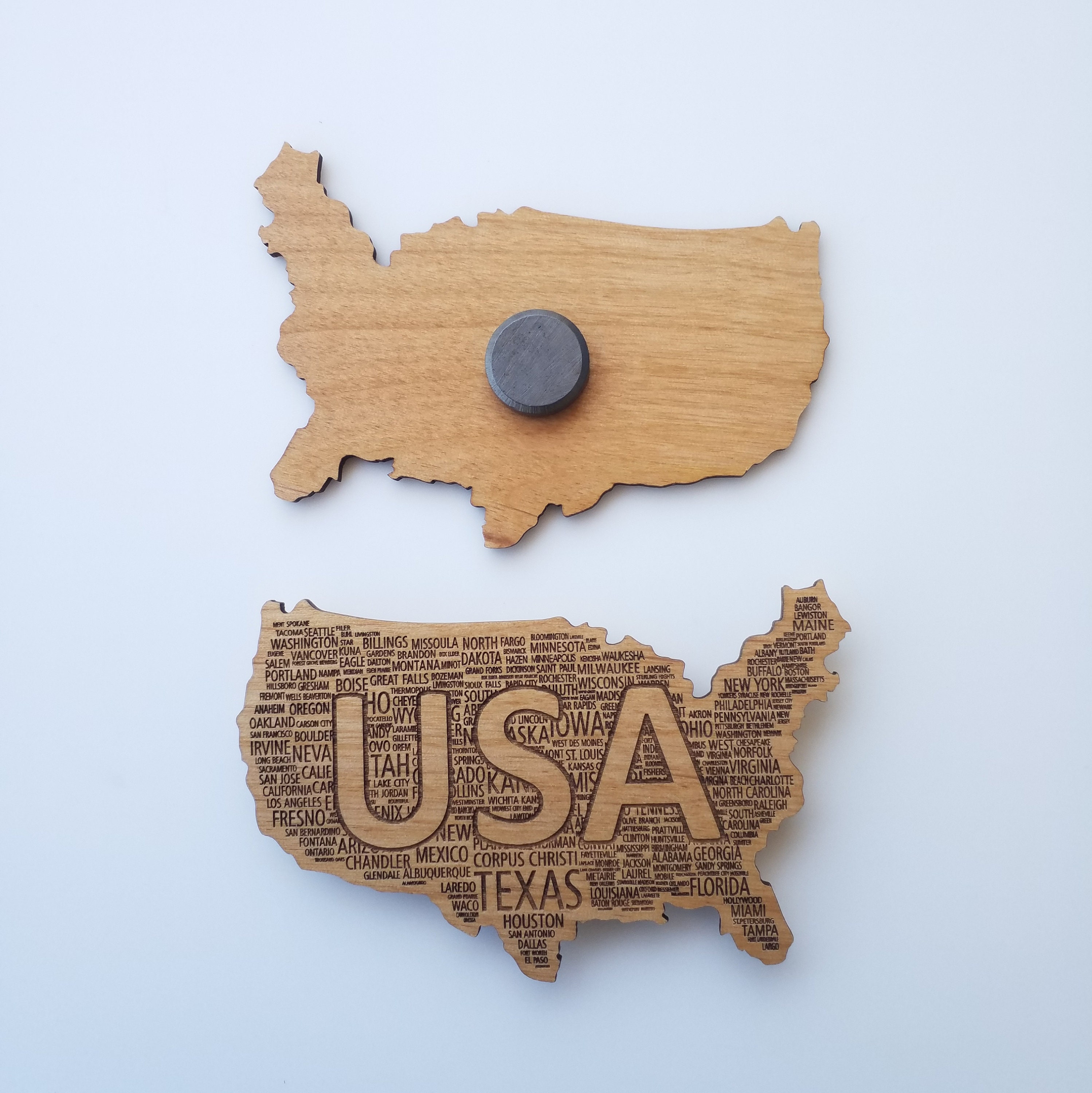 USA Laser Cut Wooden Refrigerator Magnet - States Engraved - Etsy