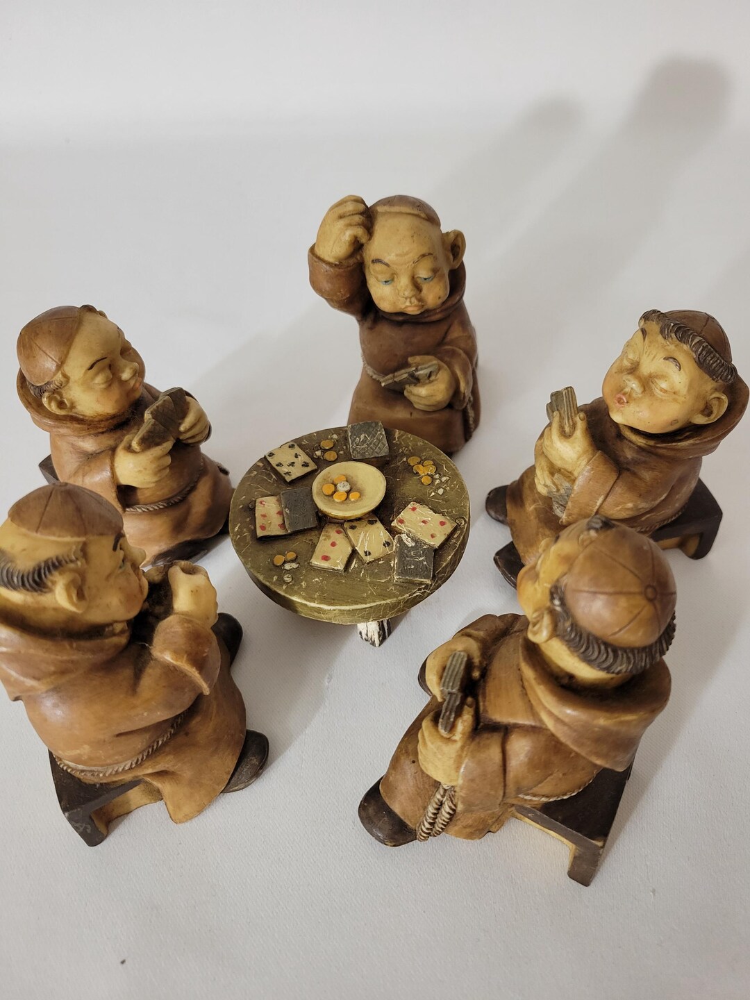 Vintage Nuova Monks Playing Cards Mini Figurines Set With Table Italy ...