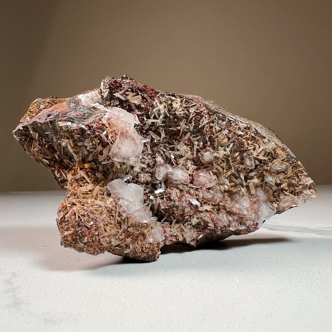 Calcite and Hemimorphite Crystals on Hematite | Collectors Mineral ...