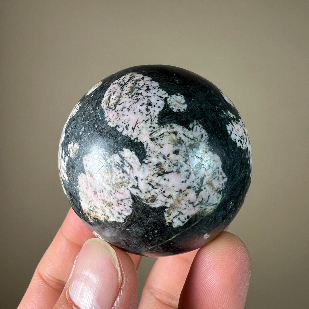 Black Jade With Thulite Stone Sphere - Etsy