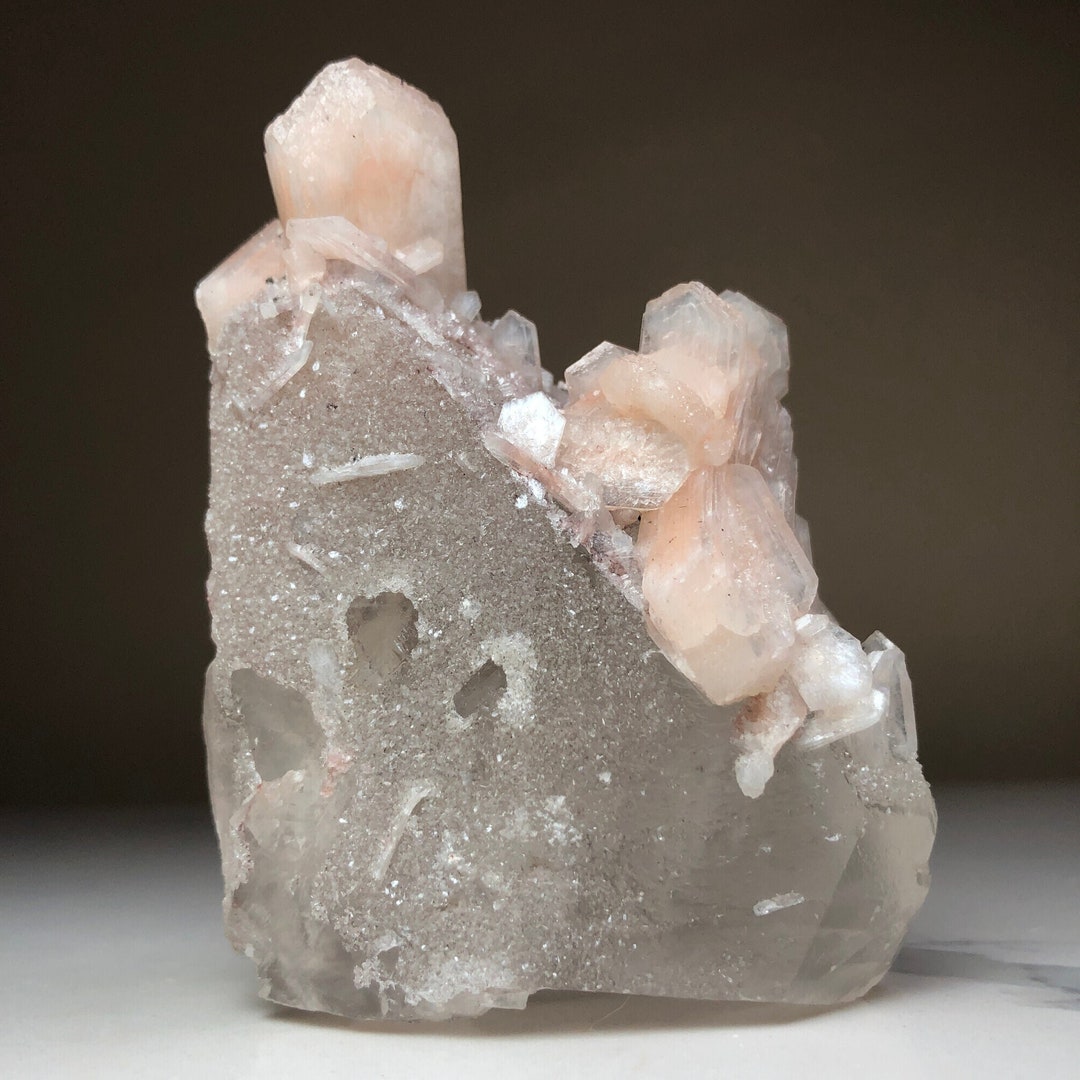 Calcite With Stilbite Specimen Pink Stilbite on Calcite Crystal ...