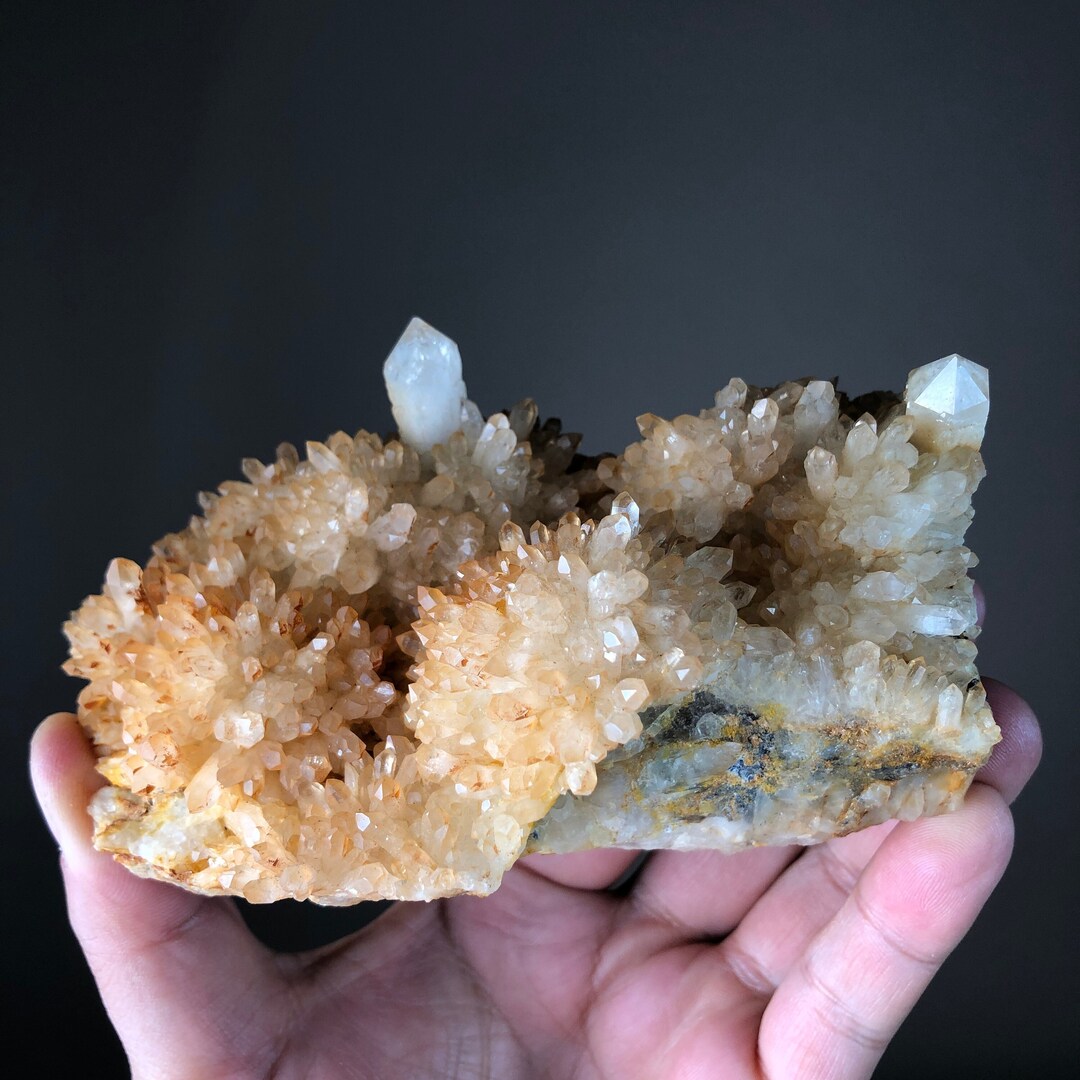 Pineapple Quartz Crystal Cluster With Fluorite - Etsy