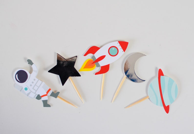 Space Party Cupcake Toppers Rocket Astronaut Moon Planet - Etsy