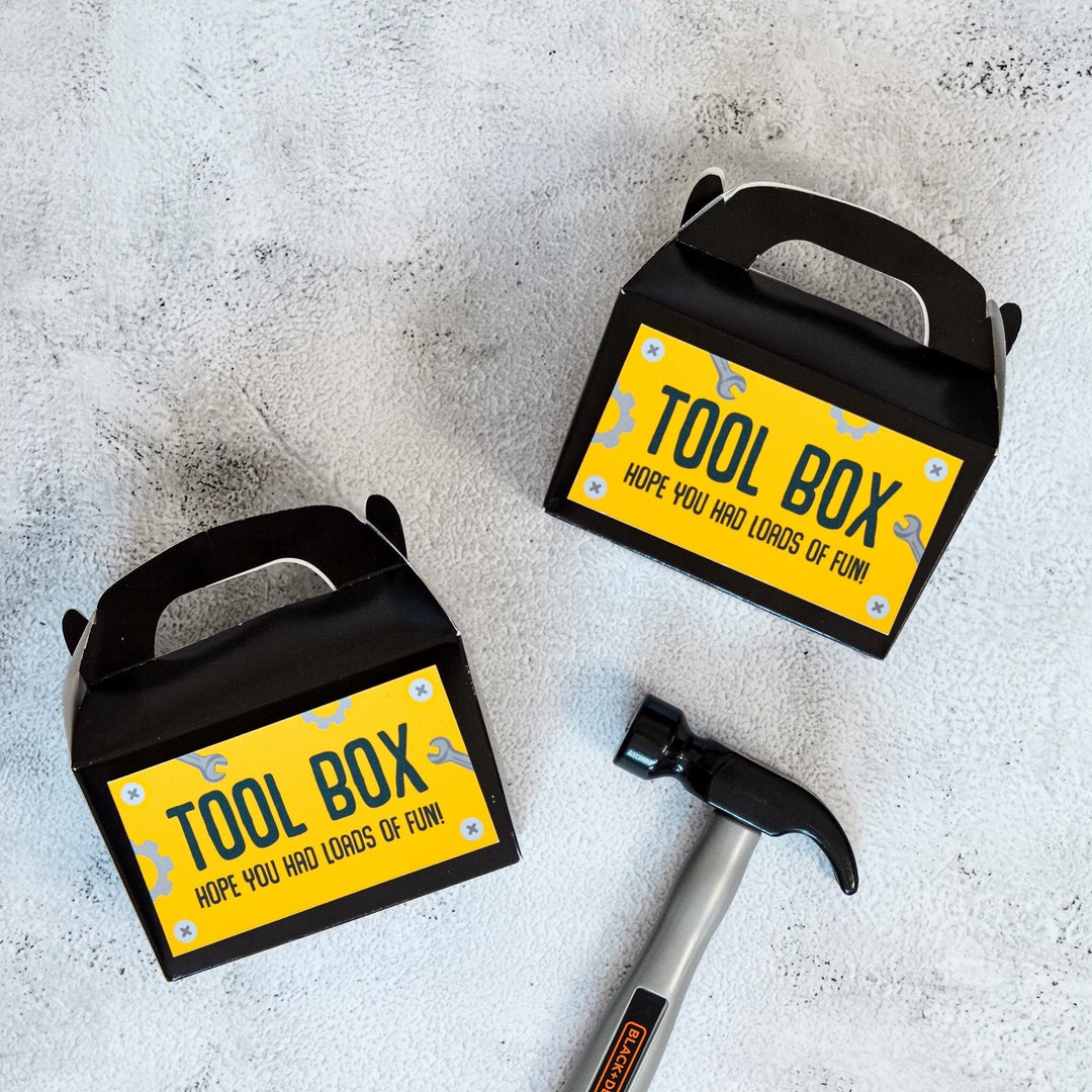 Tool Box Sticker Gift Tags | Construction Birthday Party Favors ...